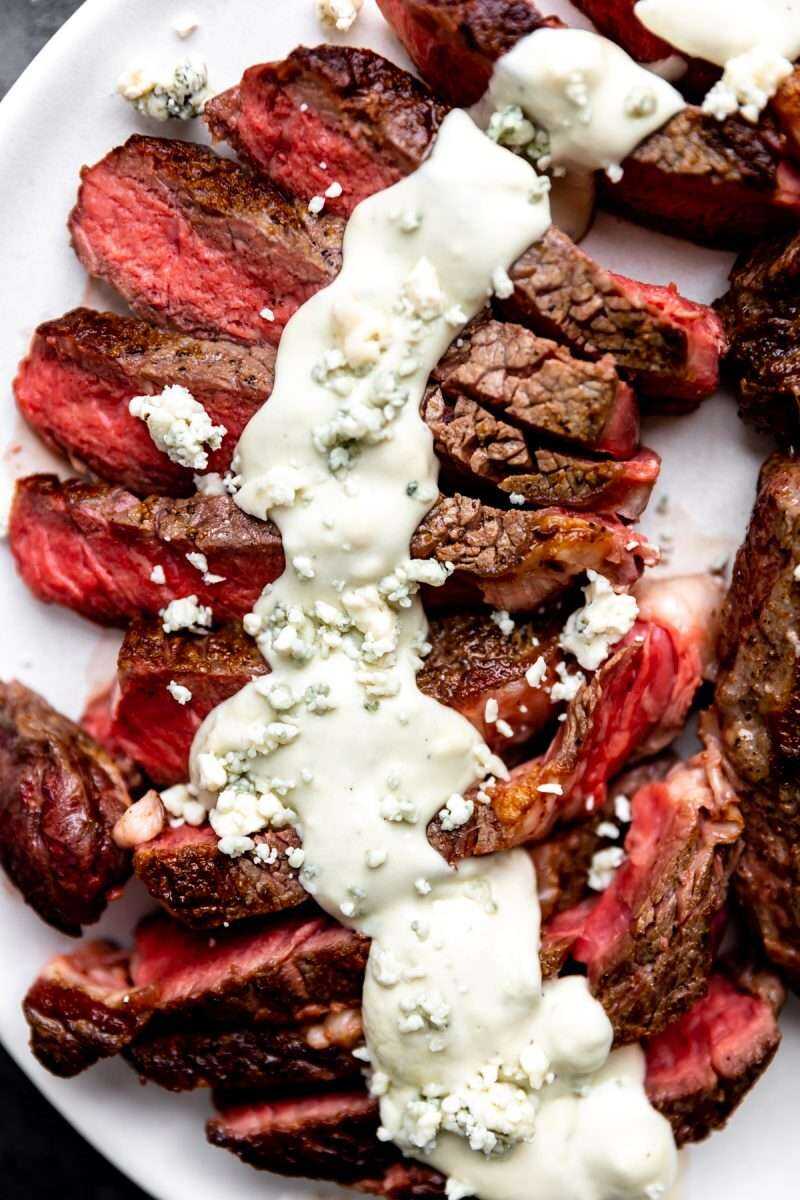 Pan-Seared Steaks with Blue Cheese Sauce - KJ and Company